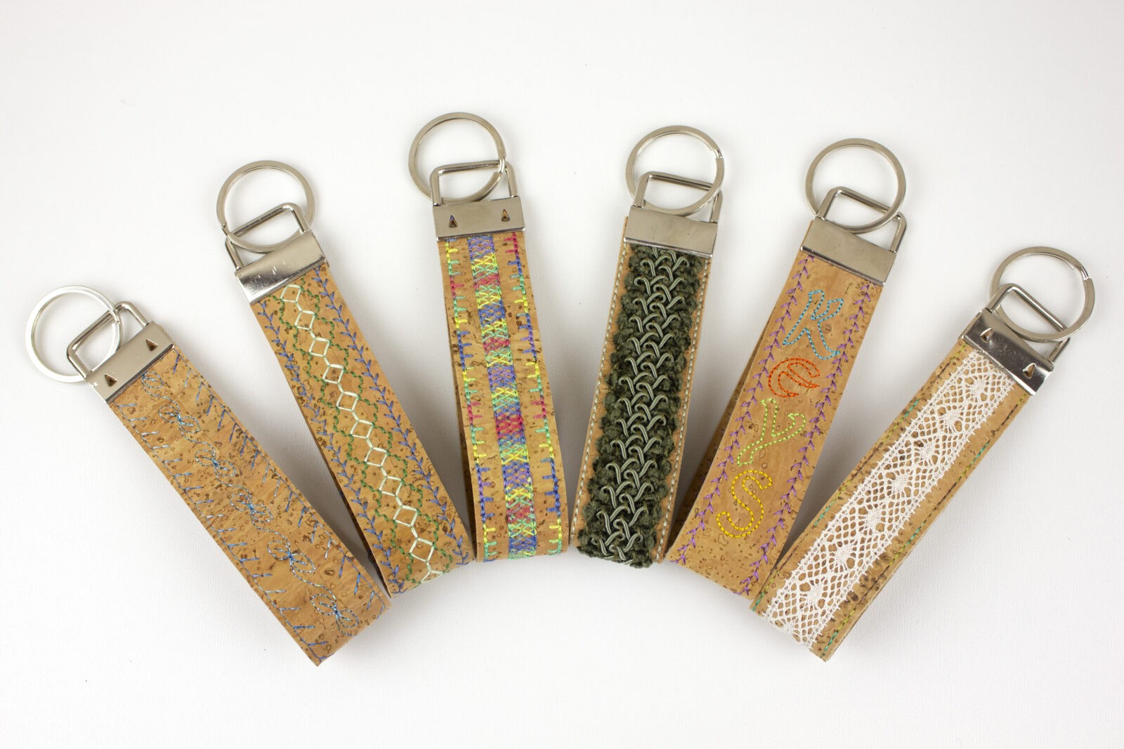 Machine Embroidered Cork Key Fobs - Sulky