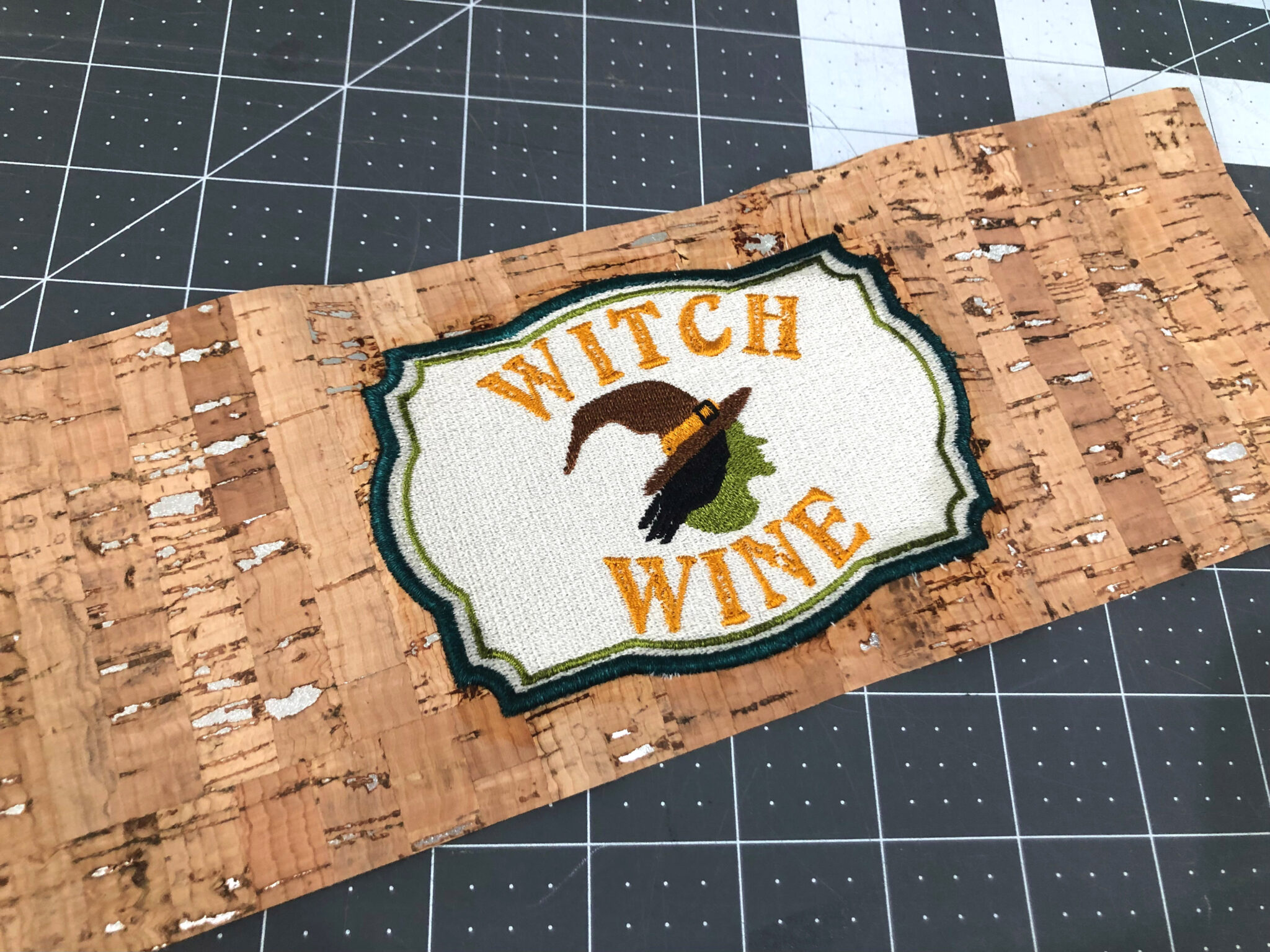 Witch Wine Bottle Label with Patch Embroidery - Sulky