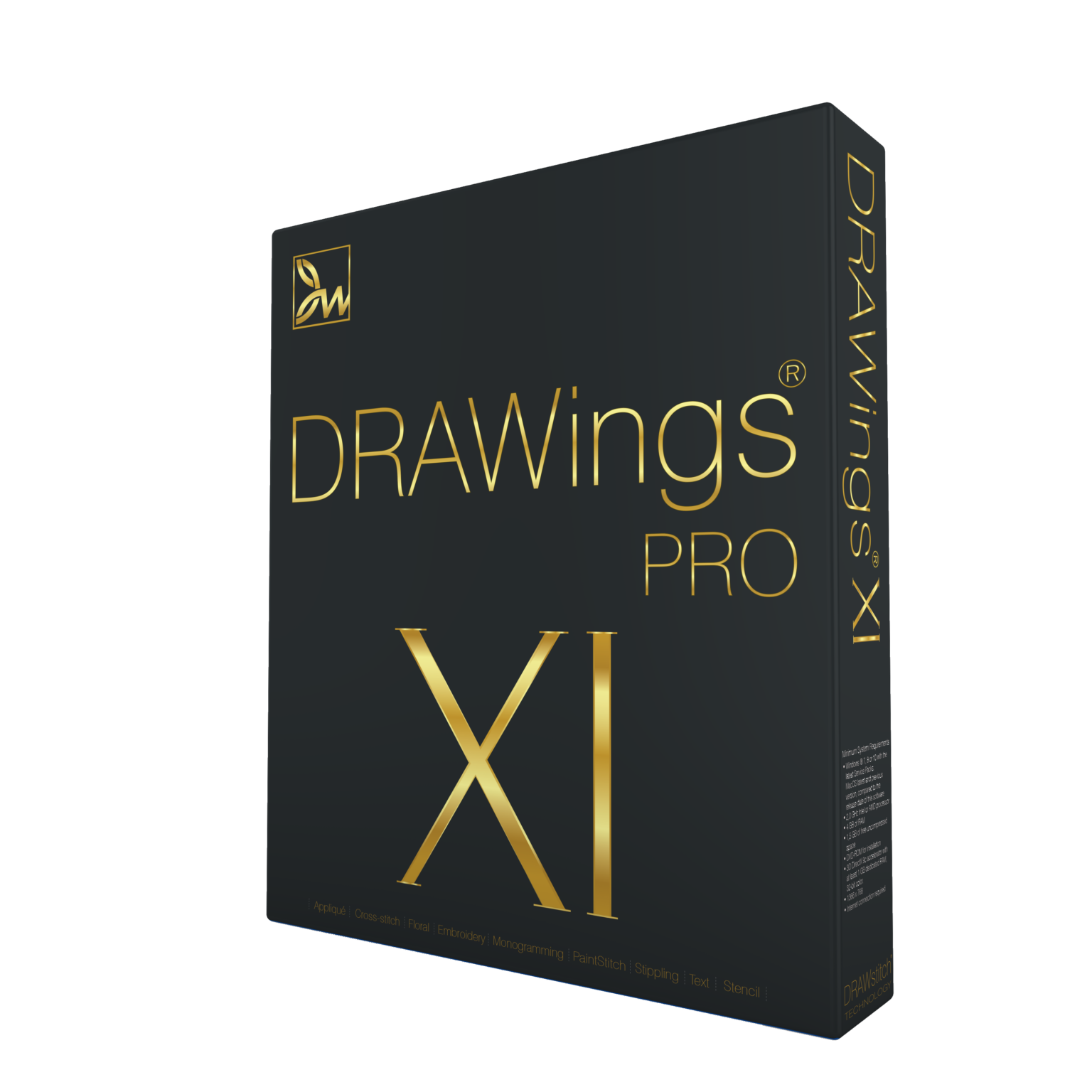 Box of DRAWings PRO XI software with a sleek black and gold design. - Sulky