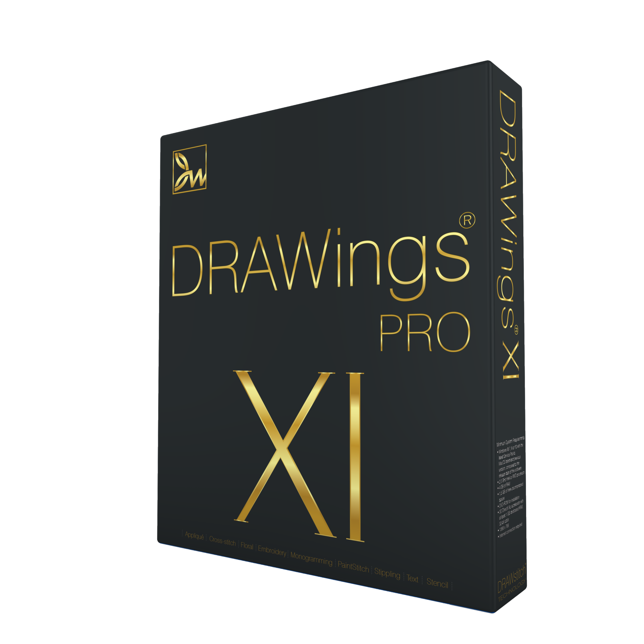 Box of DRAWings PRO XI software with a sleek black and gold design. - Sulky