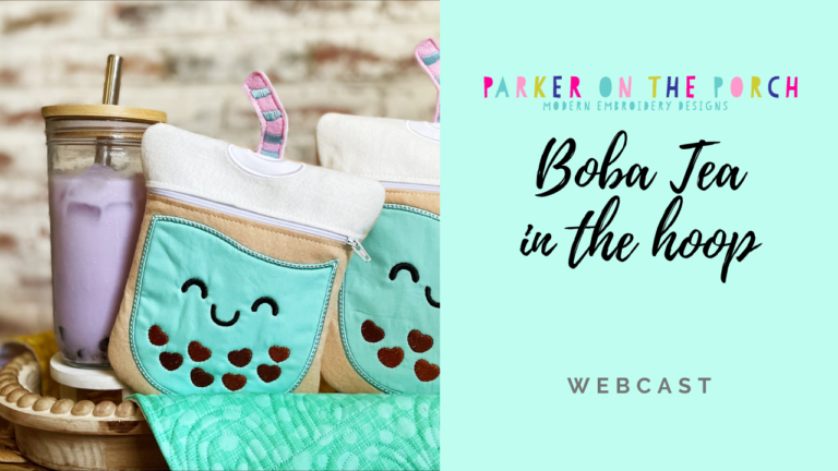 Boba Tea Zipper Pouch with Parker on the Porch - Sulky