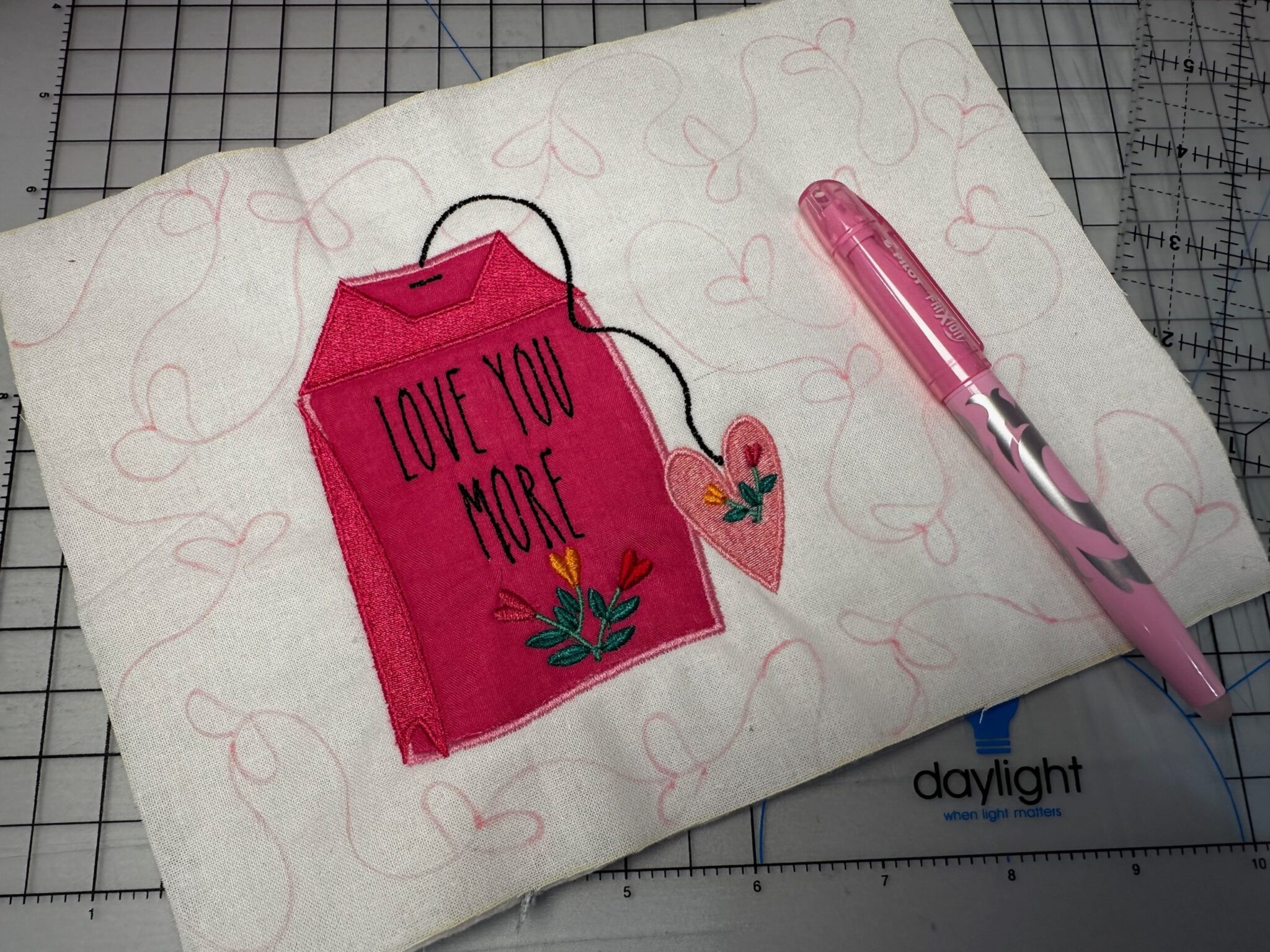 Valentine Mug Rug with Machine Embroidery - Sulky