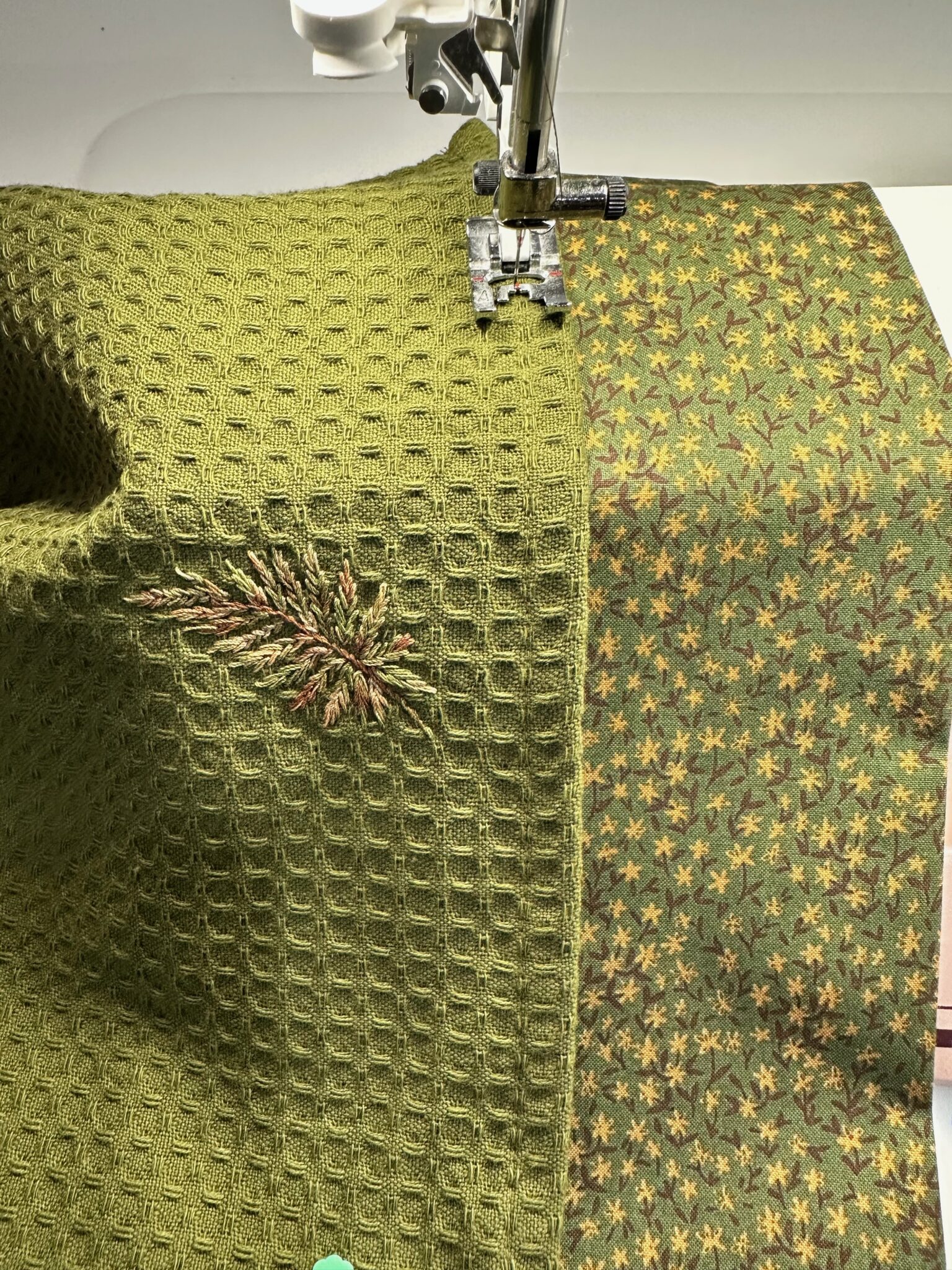 stitching fabric edge to towel lower edge - Sulky